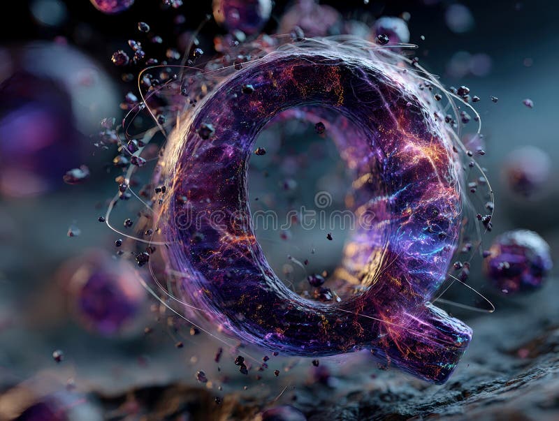 Translucent 3D Q in a Cosmic Scene with Floating Particles, Blinking ...