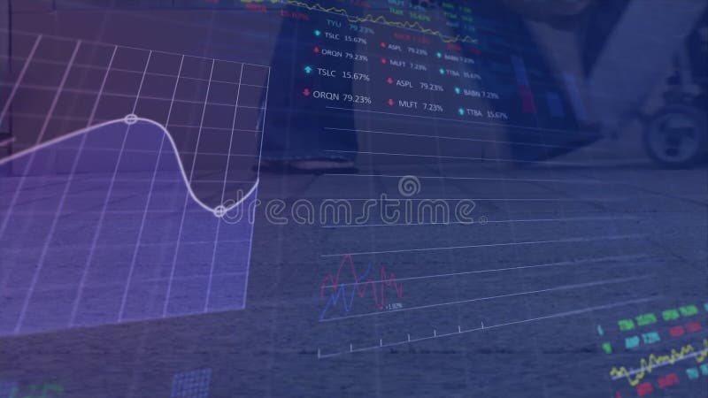 Translucent Data Overlay Floating, Showing 3D Grid Chart, Stock Ticker ...