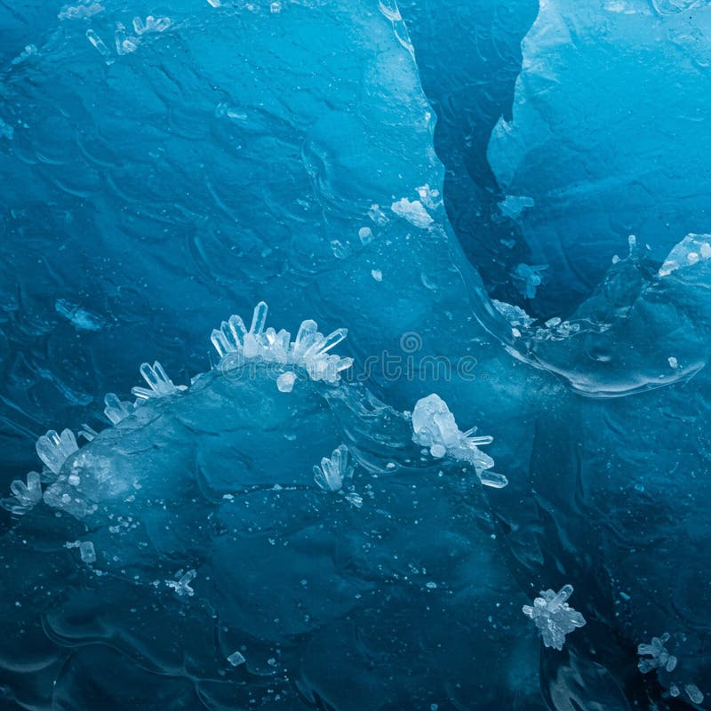 Translucent, Deep Blue Ice Formations Adorned with Clusters of Clear ...