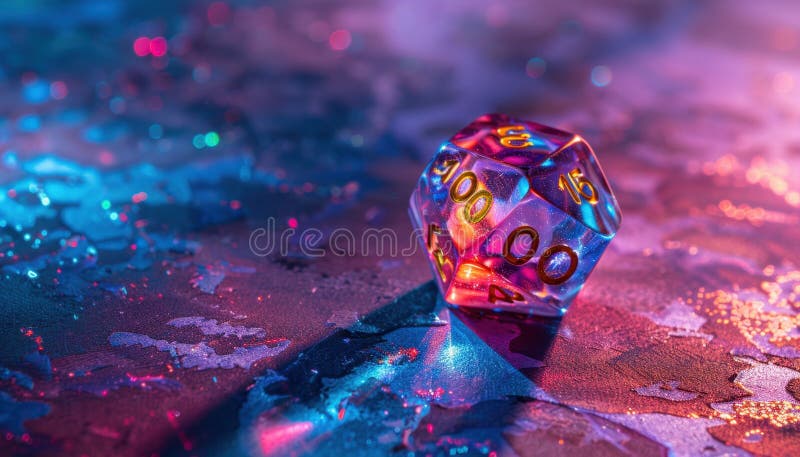 Colorful Translucent Dice Resting on a Textured Surface Illuminated by ...