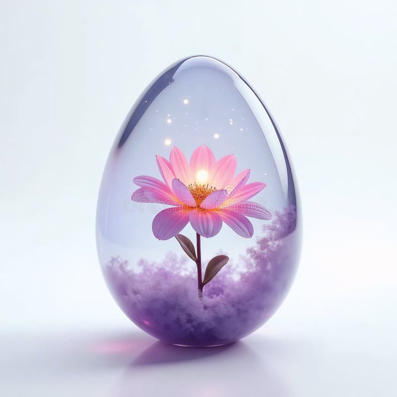 Translucent Egg with Pink Flower and Purple Mist Inside Stock ...