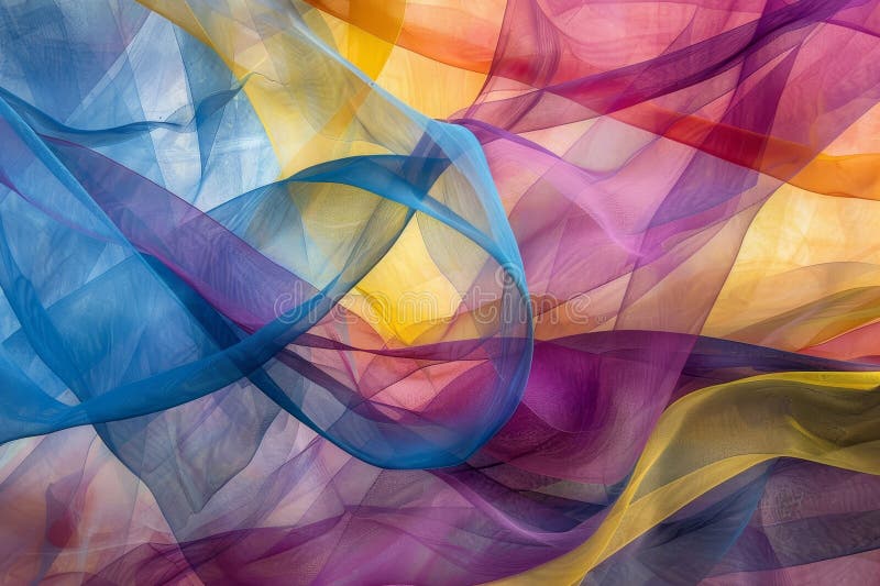 Translucent Fabric Layers in Blue, Yellow, and Purple Form a Vibrant ...
