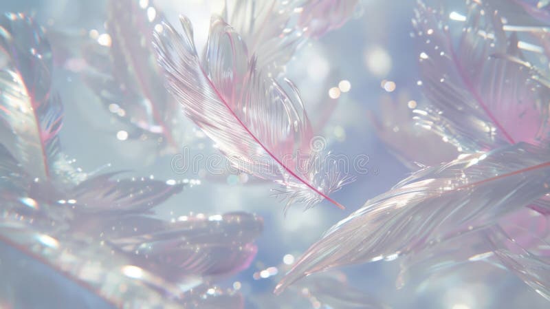 Translucent Feathers Shimmering with Iridescent Colors Float in a ...