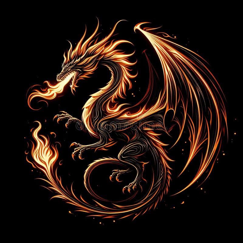 Translucent Fire Dragon on Dark Background Illustration Stock Illustration - Illustration of ...