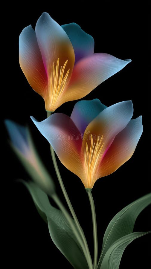 Translucent Floral Design with Gradient Colors on Black Background ...