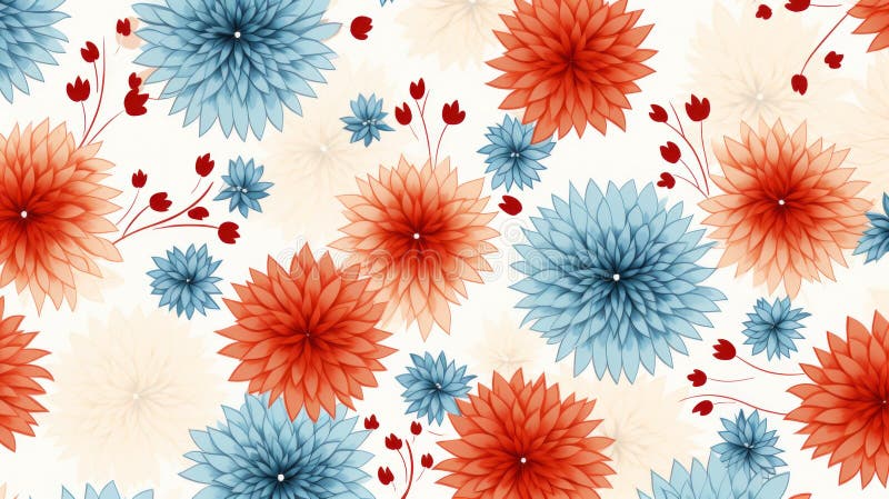 Translucent Floral Seamless Pattern in Red, Blue, and White Stock ...