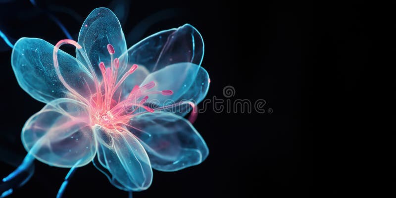 Translucent Flower with Glowing Petals and Vibrant Colors, Dark ...