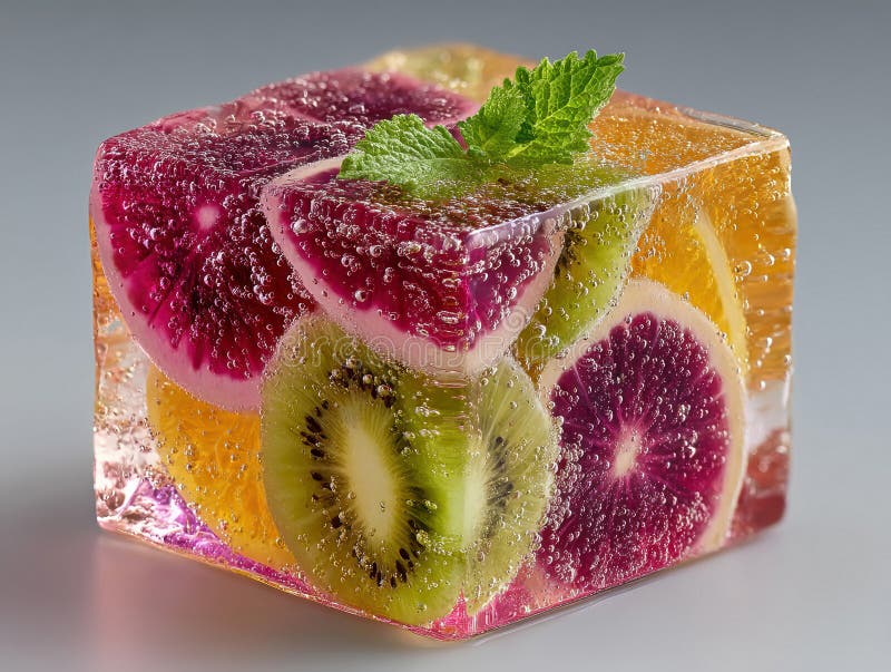 Translucent Fruit Gel Cube, Zero Gravity Suspended, High-key Lighting ...