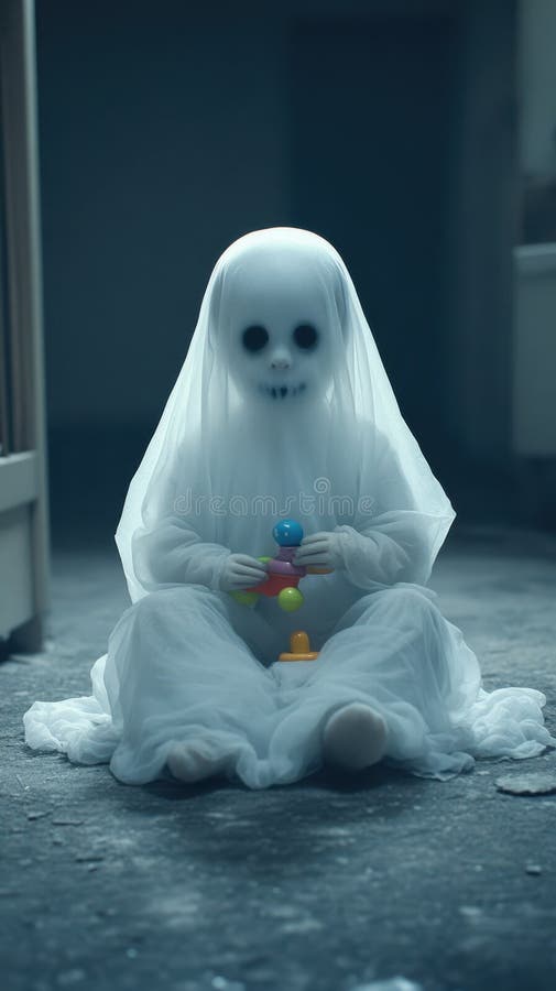 Translucent Ghost Child Playing with Spectral Toys Stock Illustration ...
