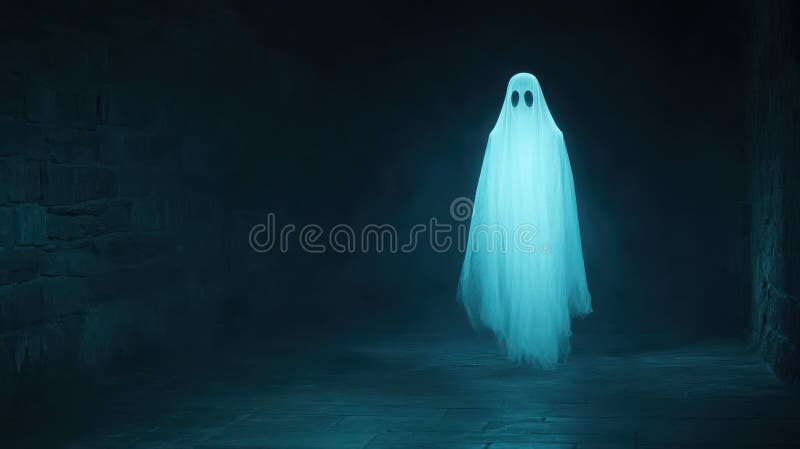 Translucent Ghost Figure Drifting in Dark Space Stock Illustration ...