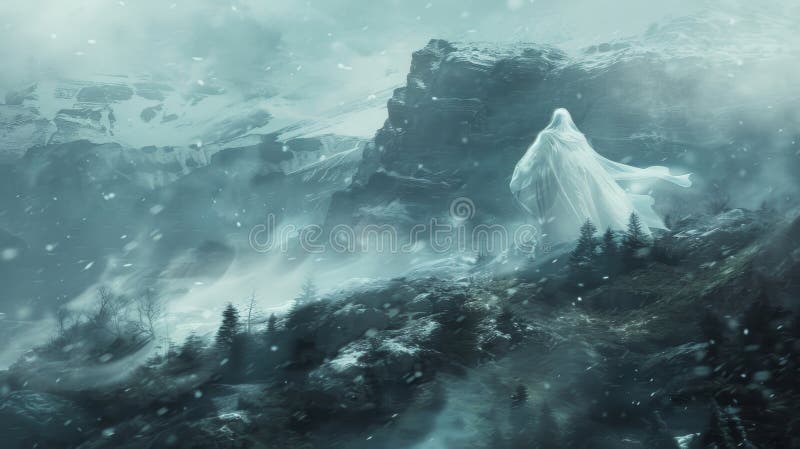 A Translucent Ghostly Form Glides Silently Over a Frosty Mountaintop ...