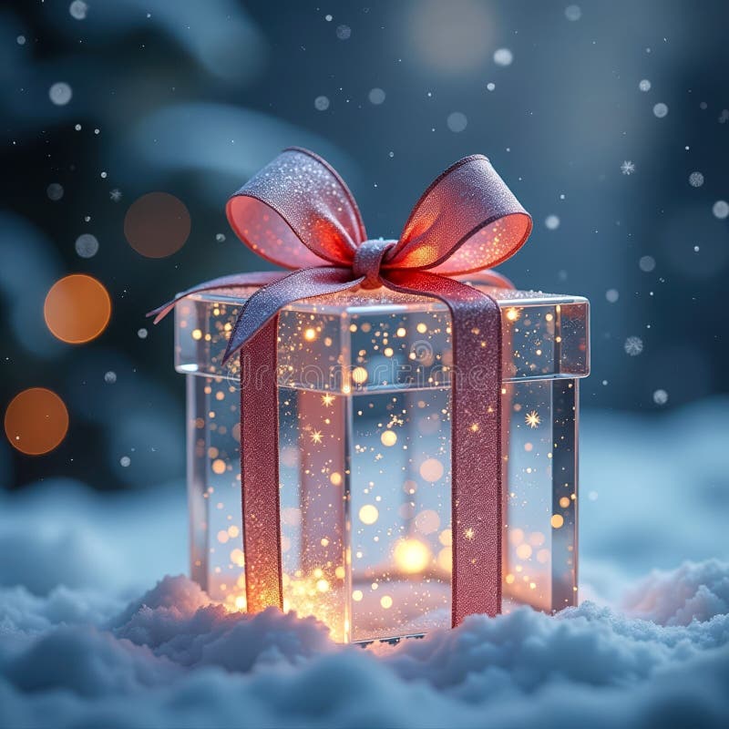 Translucent Gift Box with Glowing Lights Inside, Tied with Red Ribbon ...
