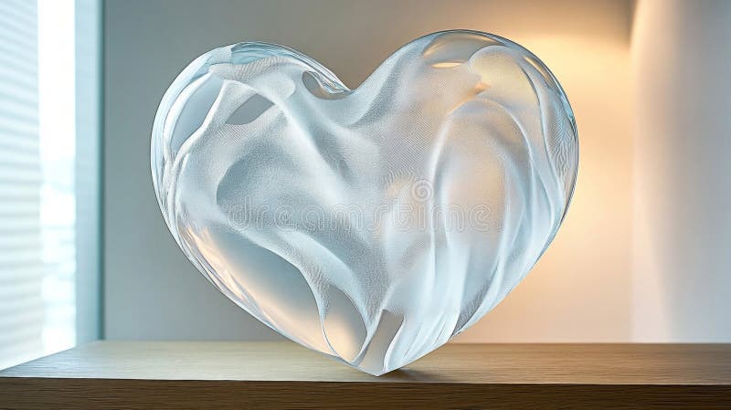 Translucent Glass Heart Sculpture on Wooden Surface Stock Illustration ...