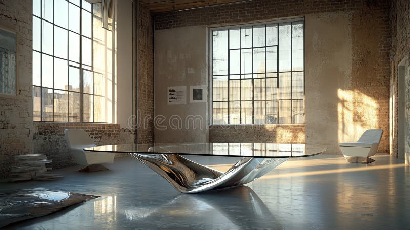 A Translucent Glass Table with Abstract Metallic Legs, Set in an Open ...