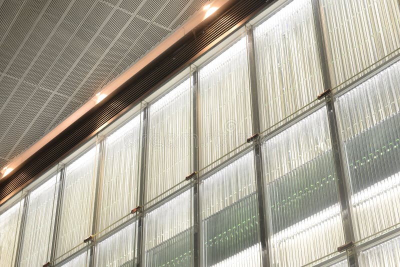 Led Glass Wall Lighting in Modern Commercial Building Stock Photo ...