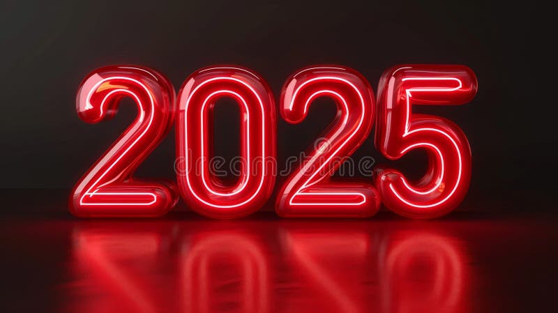 Translucent and Glossy 2025, Neon Red Color Stock Illustration ...