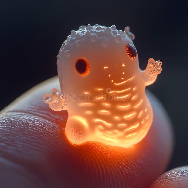 Translucent, Glowing Creature Sits on a Finger. the Creature is Small ...