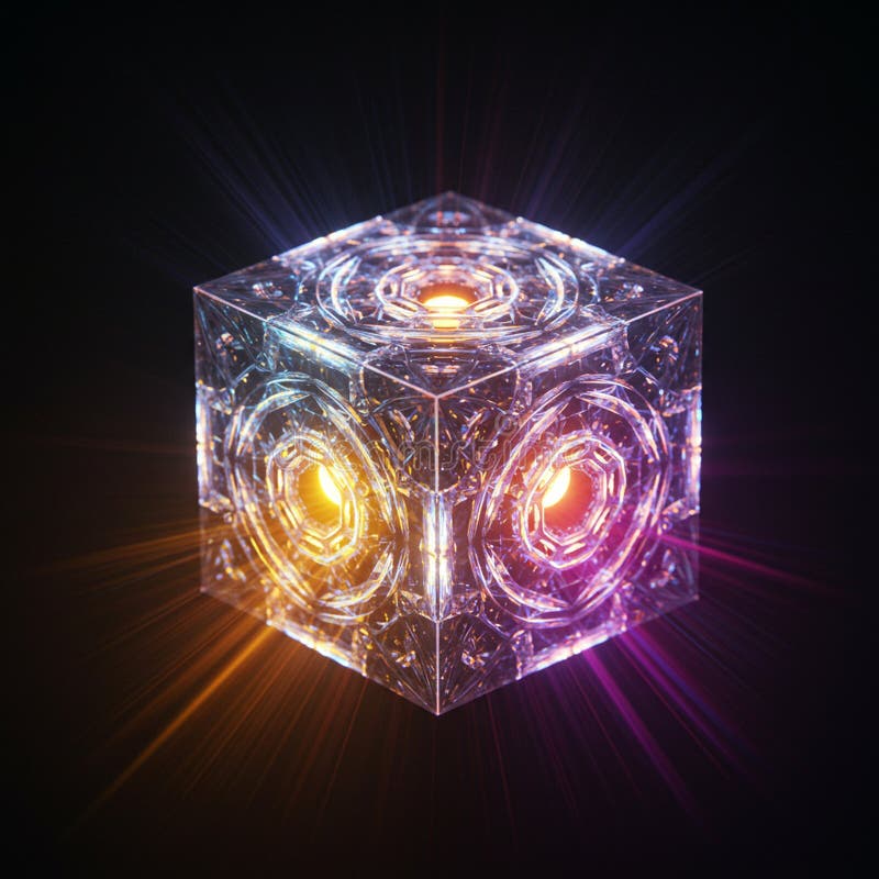 A Translucent, Glowing Cube Set Against a Dark Background, with ...