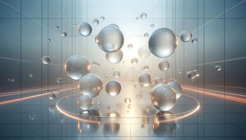 Translucent Glowing Spheres Floating in Minimalist Futuristic Glass ...