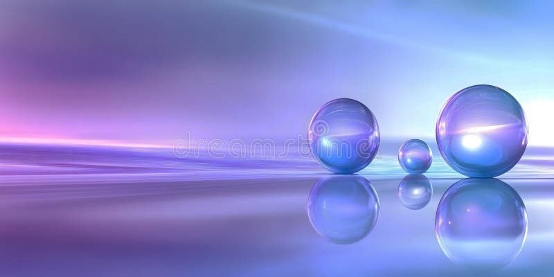 Translucent Glowing Spheres Reflecting on a Smooth Surface Against a ...