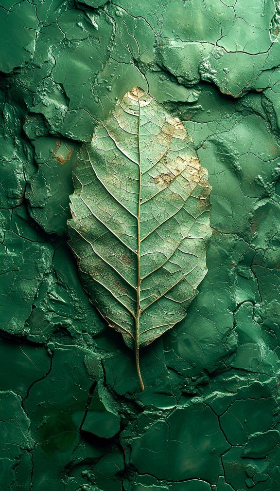Translucent Green Leaf on Textured Cracked Surface Stock Illustration ...
