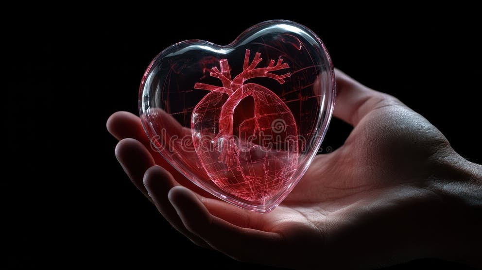 Translucent Heart Model Held in a Human Hand Stock Illustration ...