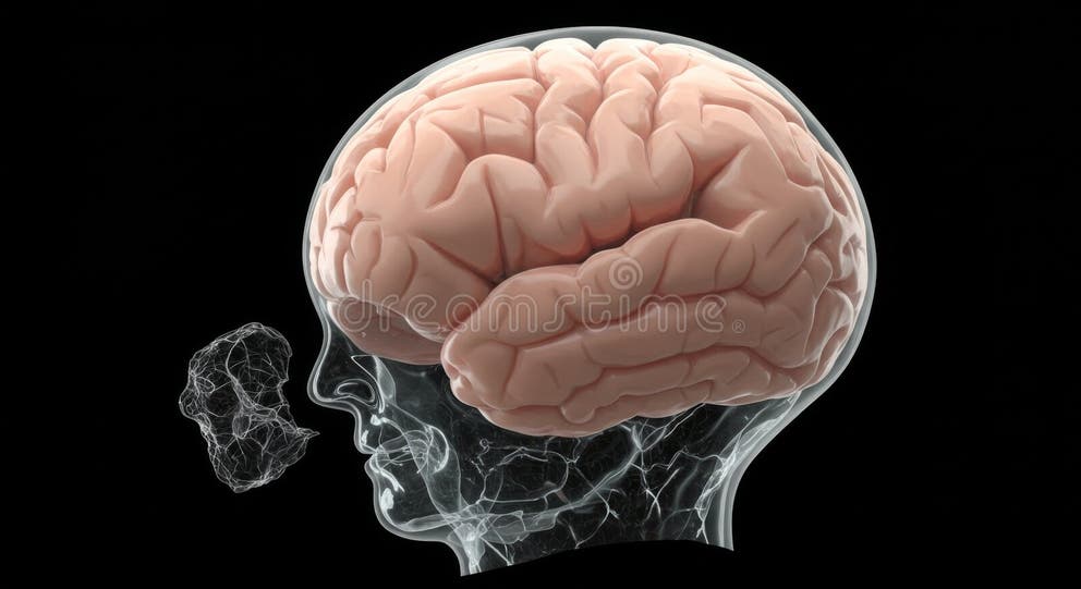 Translucent Human Head with Detailed Pink Brain 3D Model Stock ...