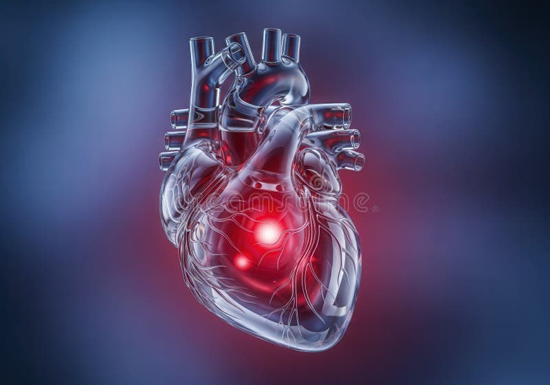 Translucent Human Heart Anatomy with Red Glowing Core 3D Render Stock ...