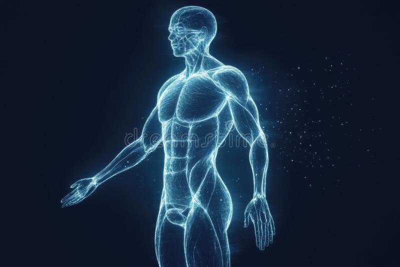 Translucent Human Silhouette Glowing Muscle System Futuristic ...