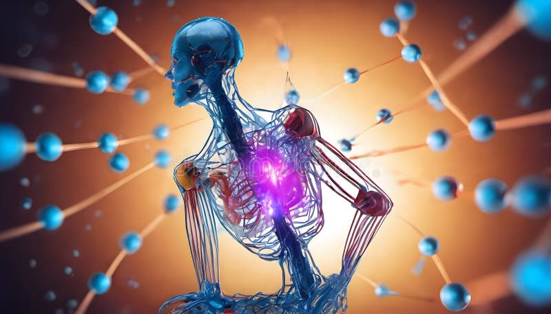 Translucent Human Skeleton with Glowing Heart and Molecular Structures ...