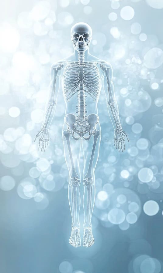 A Translucent Human Skeleton, with Glowing Lights in the Background ...