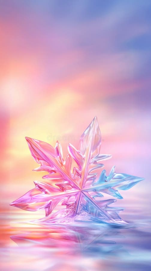 Translucent Ice Crystal Reflecting Vibrant Sunset Colors on Calm Water ...