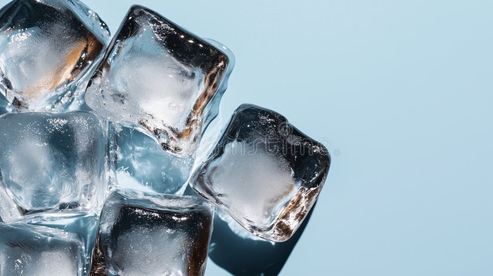 Translucent Ice Cubes on a Light Blue Textured Surface Stock Photo ...
