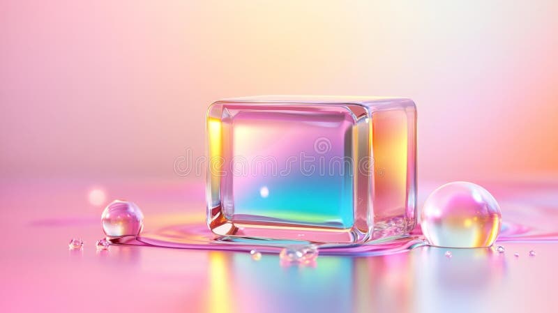 Translucent Ice Cubes Melting with Water Droplets and Gradient ...