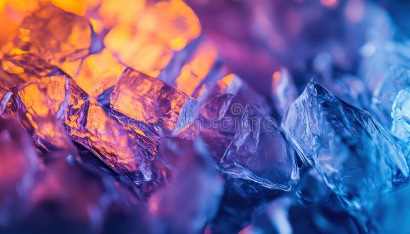 Colorful Ice Cubes Illuminated with Orange and Blue Light in a Creative ...