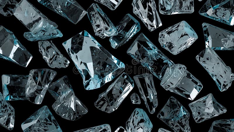 Scattered Ice Cubes Floating on Black Background Creating Cooling ...