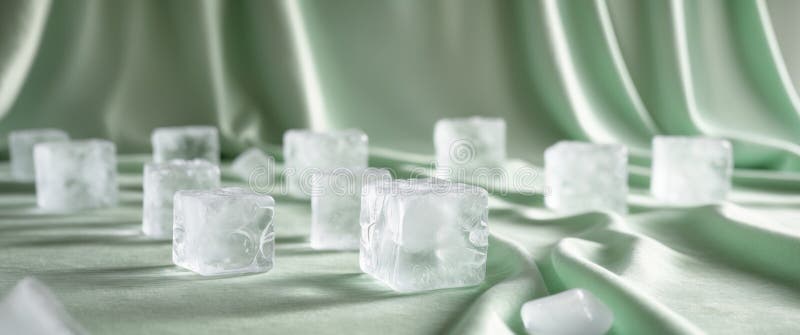 Translucent Ice Cubes Scattered on Soft Green Backdrop Create Re Stock ...
