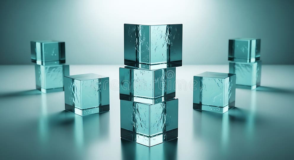 Translucent Ice Cubes with a Smooth Texture are Arranged on a ...