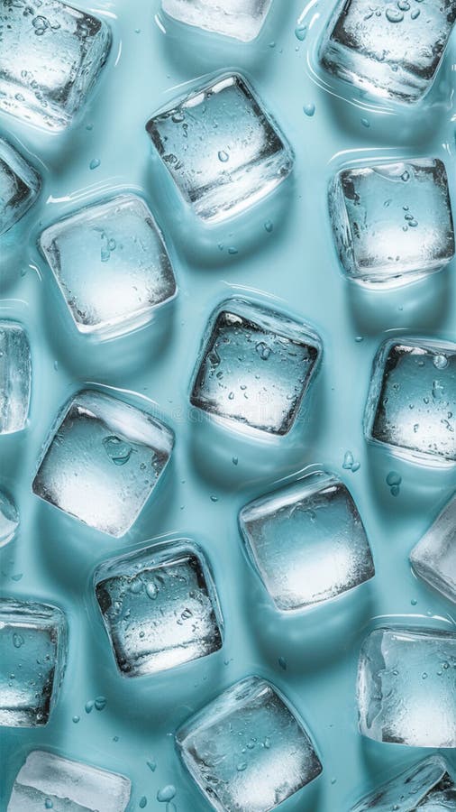 Translucent Ice Cubes Suspended in Light Blue Liquid, Cool and ...