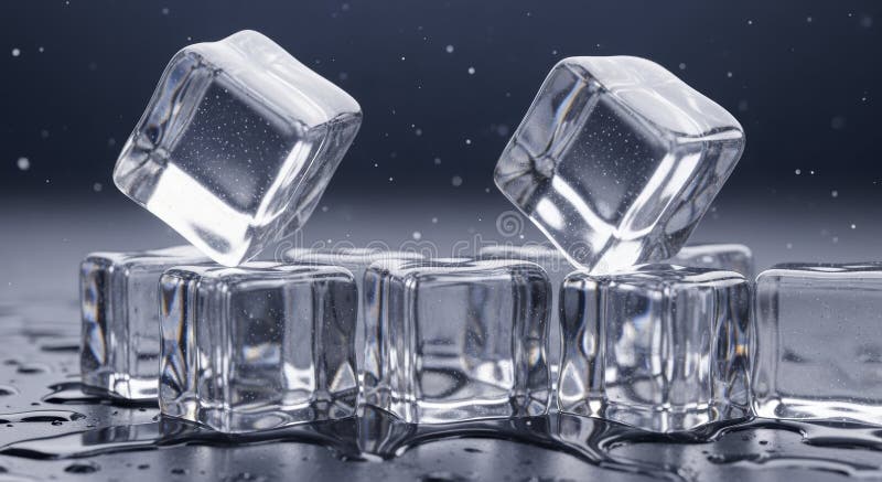 Translucent Ice Cubes with Water Droplets on a Dark Surface for a ...