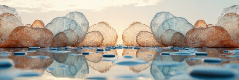 Translucent Ice Formations Reflecting on Clear Water at Dawn Stock ...
