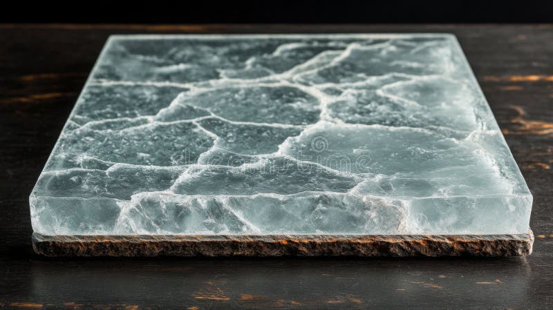 Translucent Ice Slab on Dark Wooden Surface Stock Illustration ...