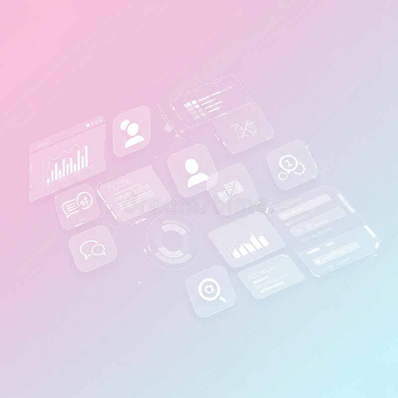 Translucent Icons on a Gradient Pink and Blue Background Represent ...