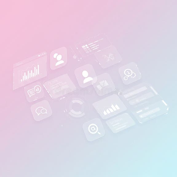 Translucent Icons on a Gradient Pink and Blue Background Represent ...