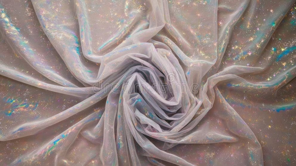 Translucent Iridescent Fabric Displaying a Swirl Pattern with Sparkling Elements. Stock ...