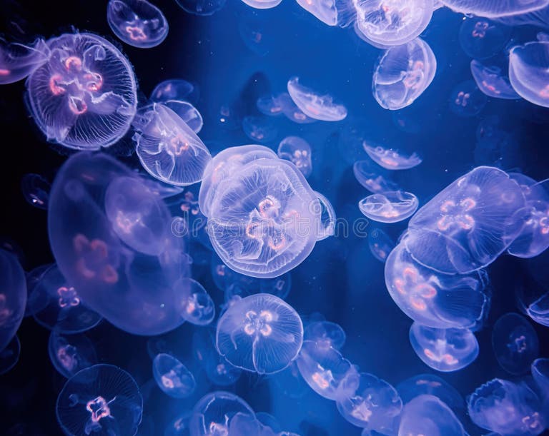 Translucent Jellyfish in a Deep Blue Ocean Stock Image - Image of ...
