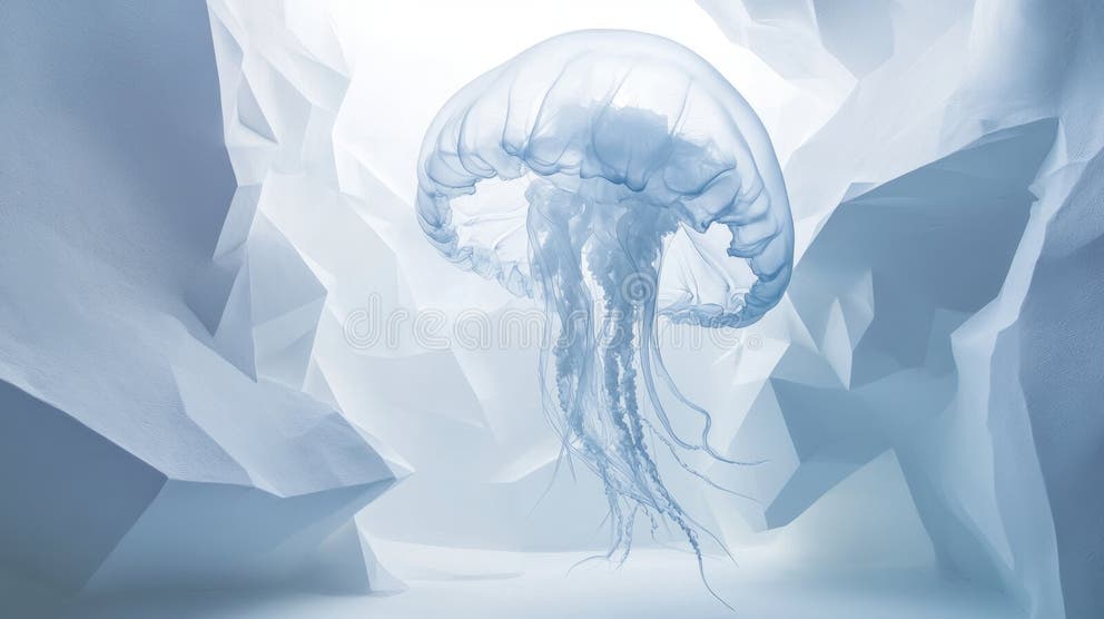Translucent Jellyfish Floating in Abstract Ice Cave Environment Stock ...