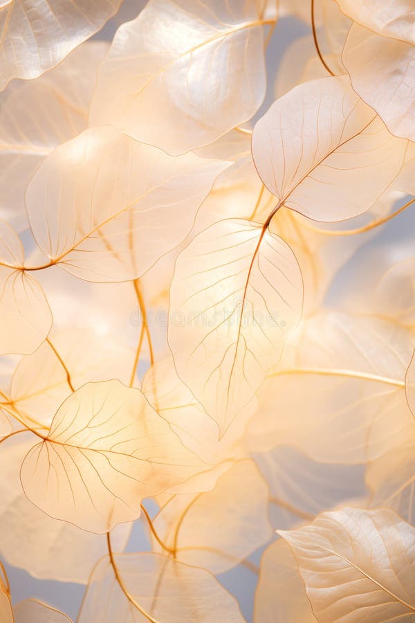 Translucent Leaves with Golden Veins on Light Background Stock Photo ...