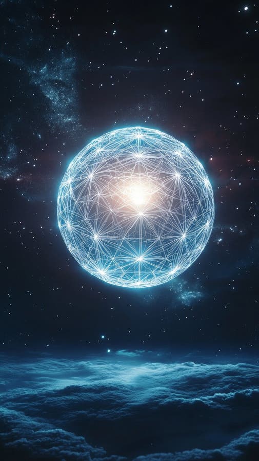Translucent Light Orb Hovering Above Clouds in Cosmic Sky Stock Image ...