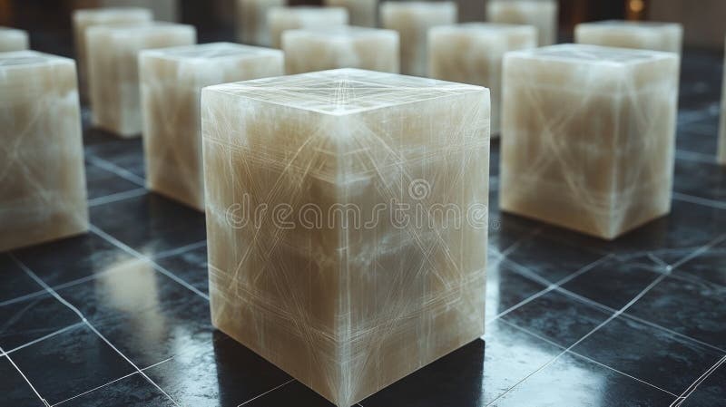 Beautiful Translucent Mineral Blocks Arranged on a Dark Tiled Surface ...